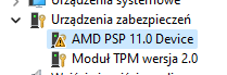 Brak sterownika dla AMD PSP 11.0 na płycie ASRock X670E Pro RS, Win 11