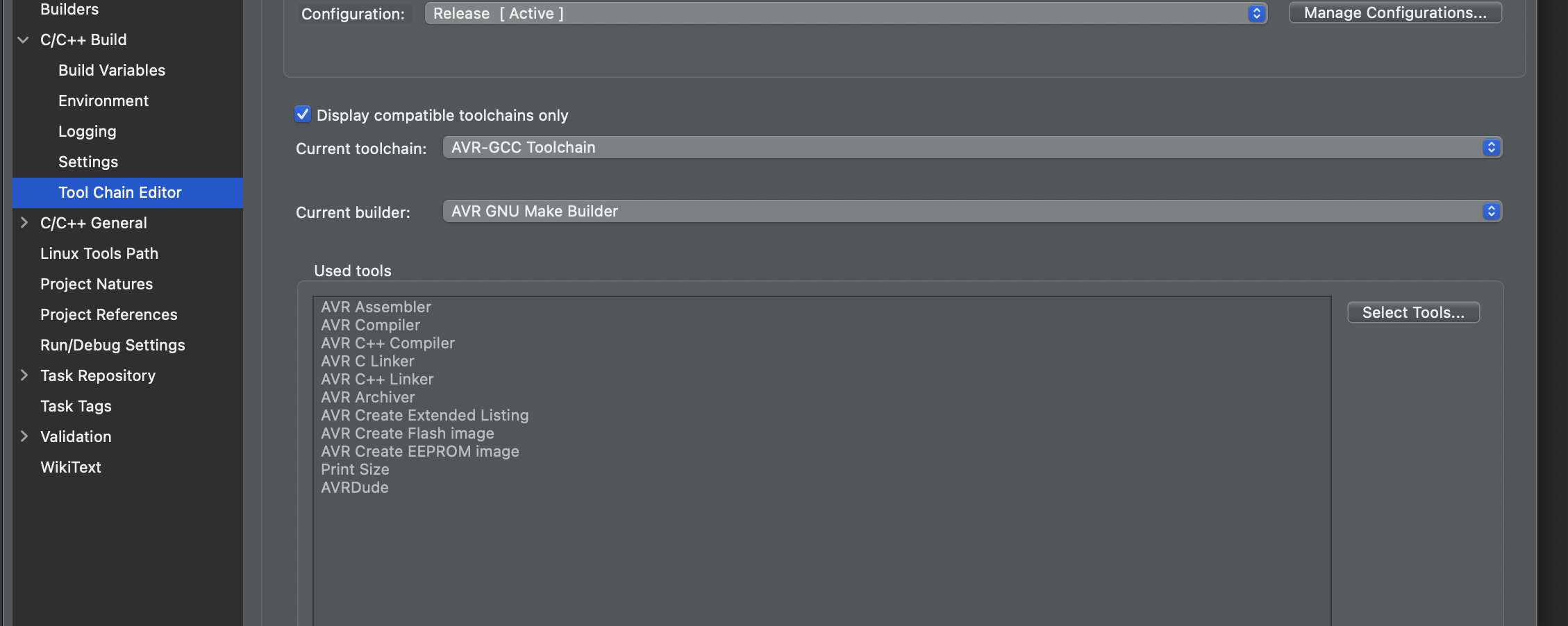 Konfiguracja Eclipse z AVR Plugin na macOS 14 nie wyświetla zakładki AVR