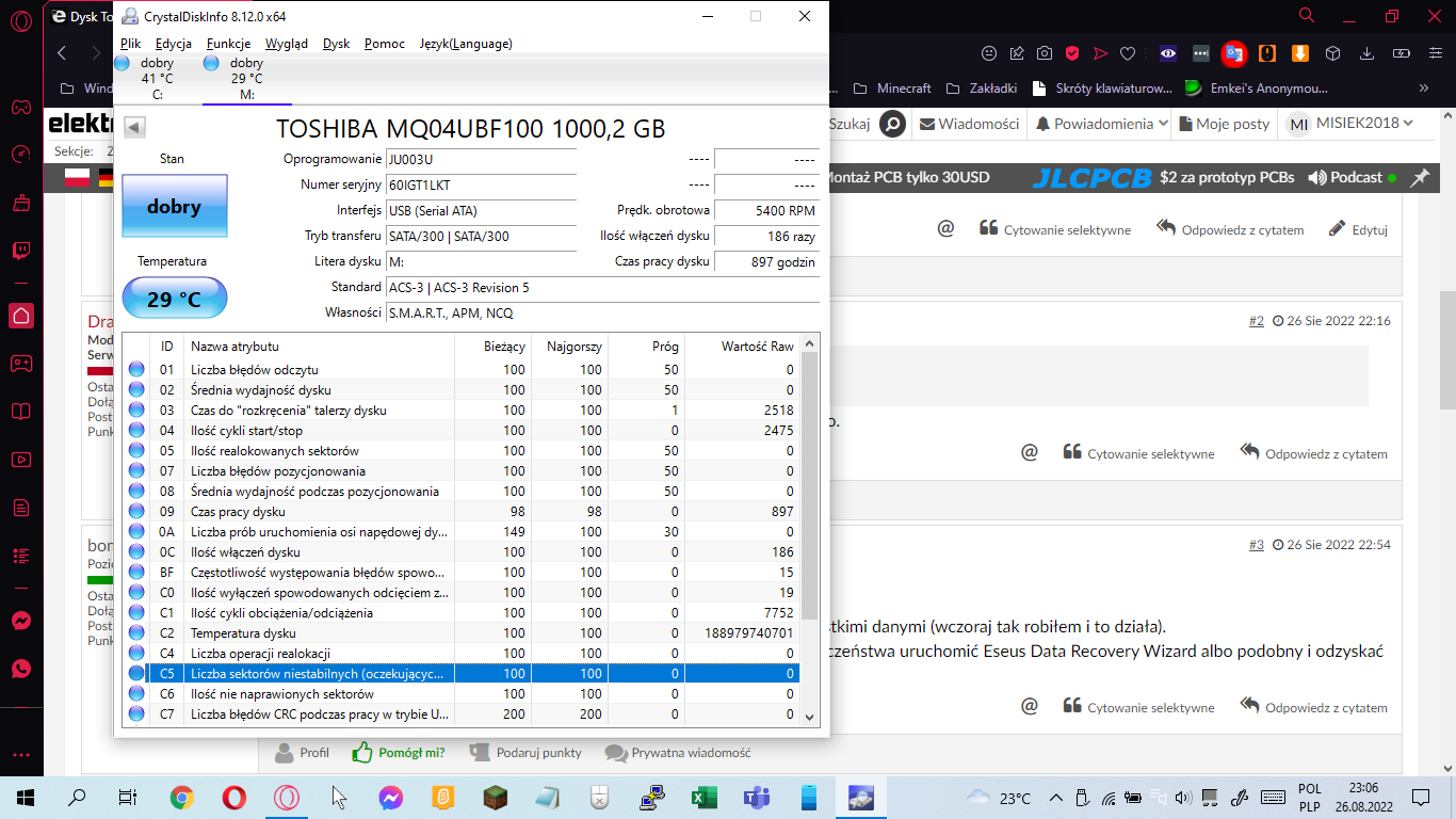 Dysk Toshiba 1TB na USB 3.0 - Wolumin ma RAW zamiast NTFS.