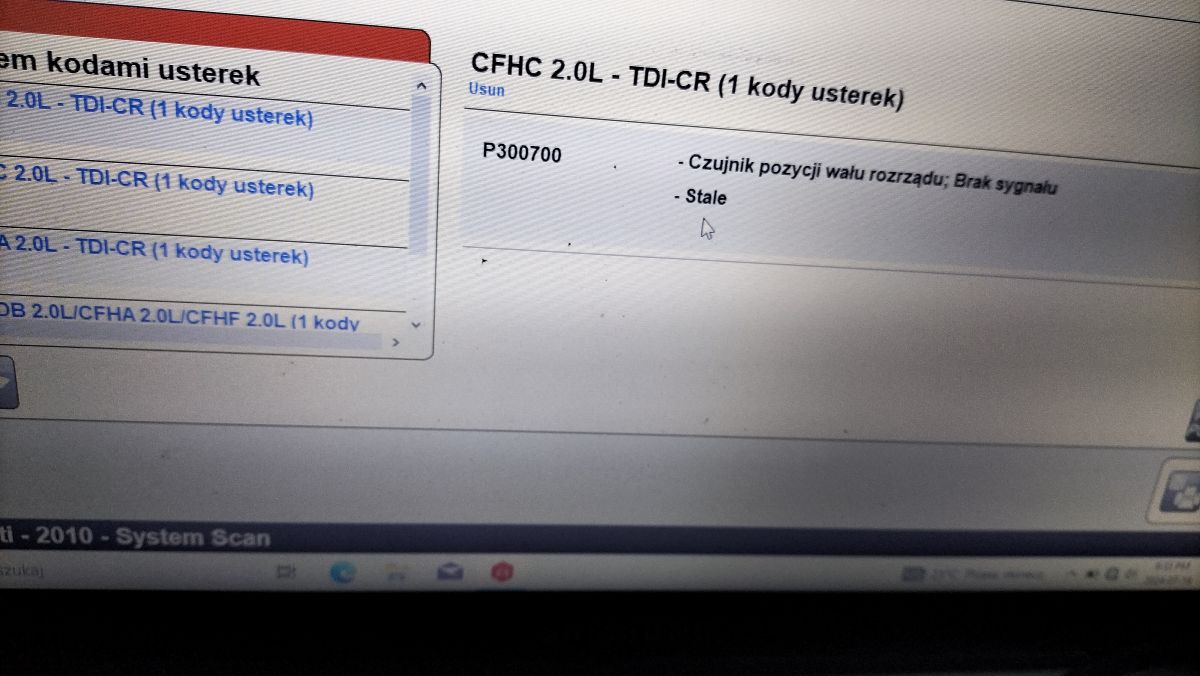 Błąd P001600 silnik po remoncie 2.0 tdi cr CFHC skoda yeti