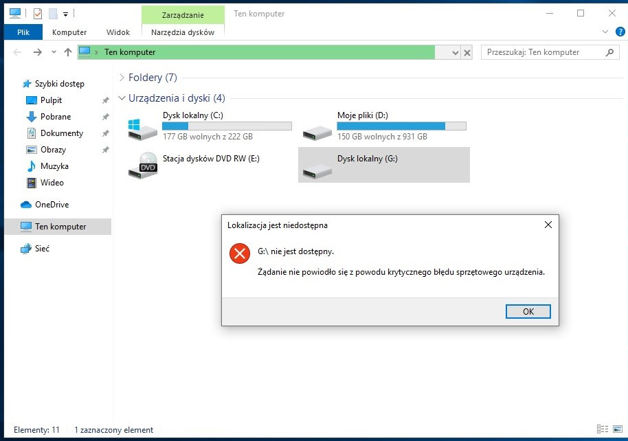 Po instalacji systemu system Windows 10 nie widzi dysku.