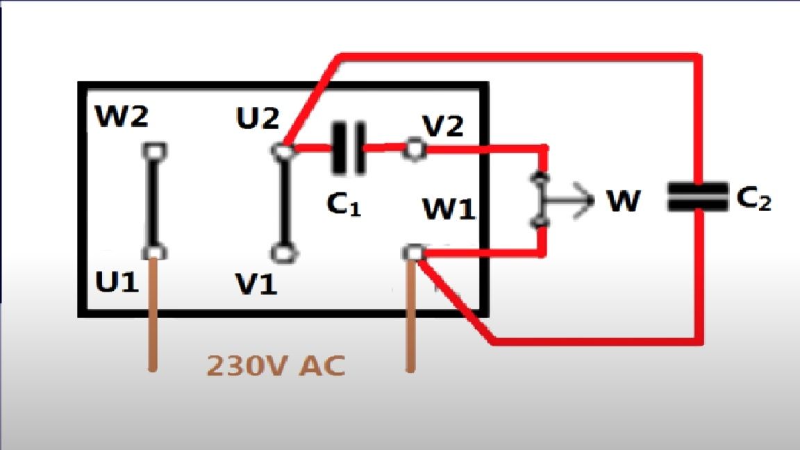 Silnik jednofazowy z dwoma kondensatorami - zmiana kierunku obrotów.