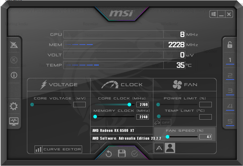 Wysoki memory clock w spoczynku, ścinki w grach, MSI Afterburner, 2 ...