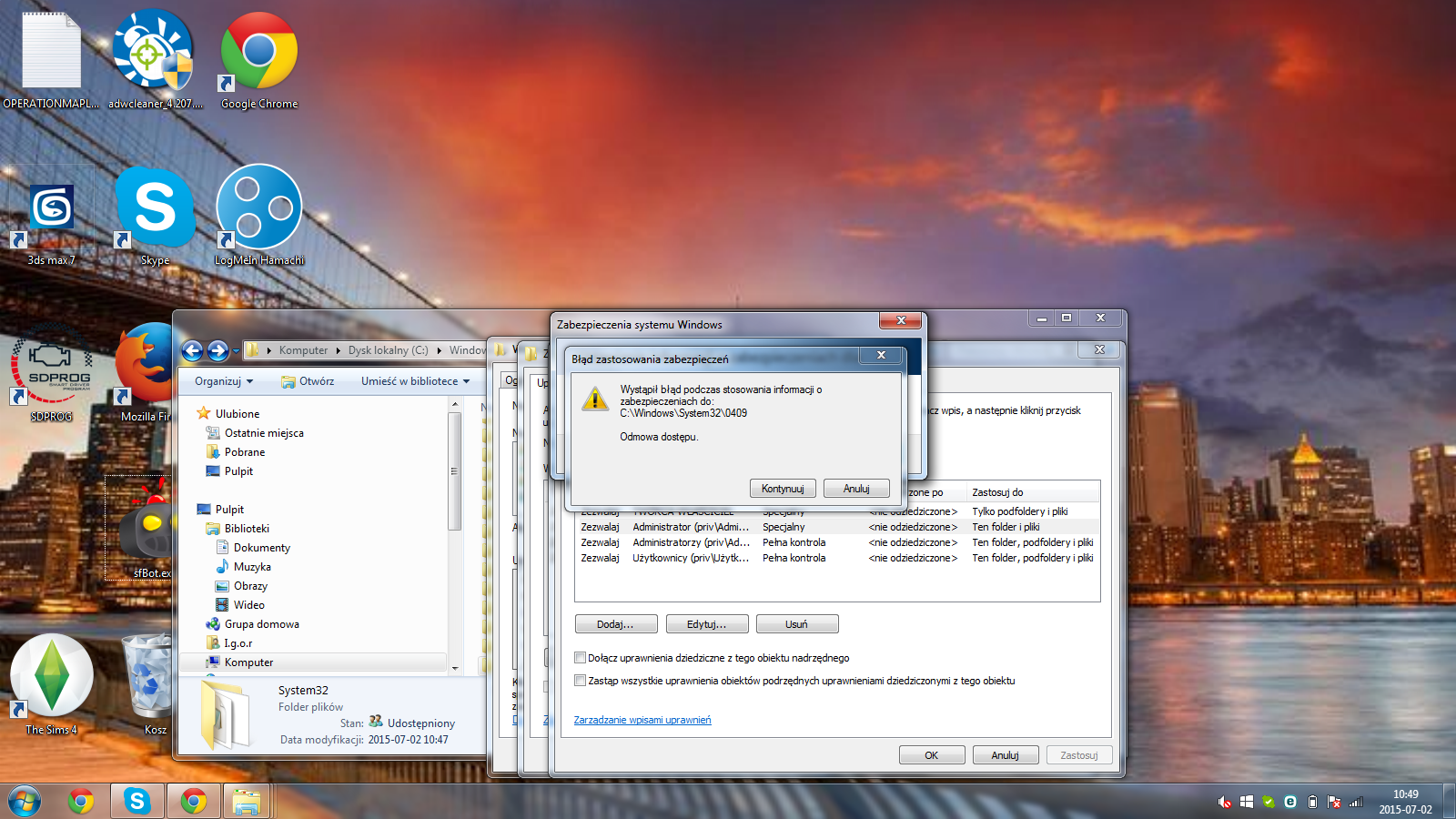 Brak dostępu do edycji folderów System32 i SysWOW64 na Windows 7 Professional 64-bit