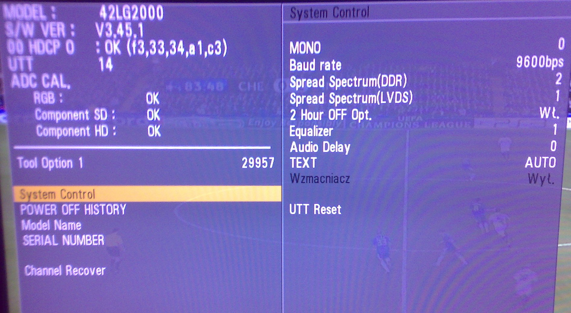 LCD LG 42LG2000 - brak dostępu do menu serwisowego po zmianach ustawień