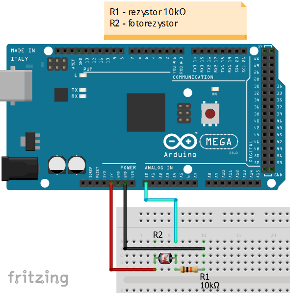 Fotorezystor podłączony do Arduino Uno, wykorzystywany w robocie