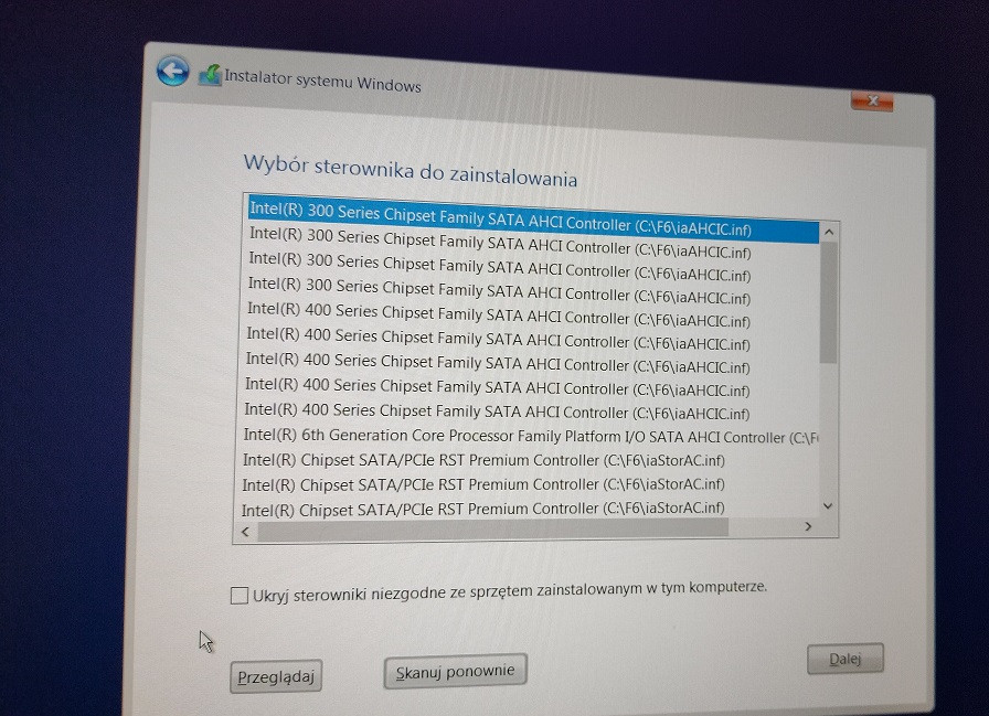 Instalacja Windows 10 na HP 17-cn0053cl - brak dysku, sterowniki Intel RST