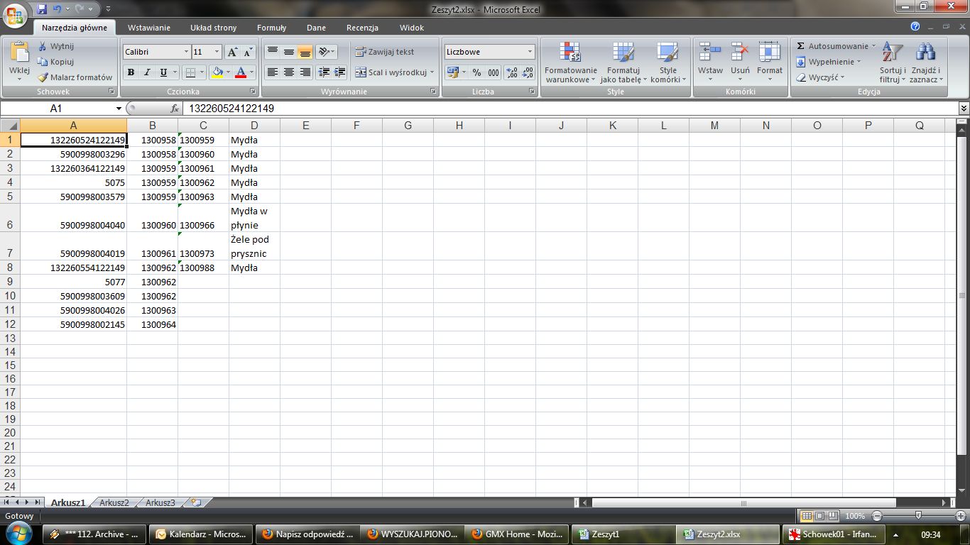 [excel] Excel: Jak posortować dane, aby kolumny B i C były zgodne?