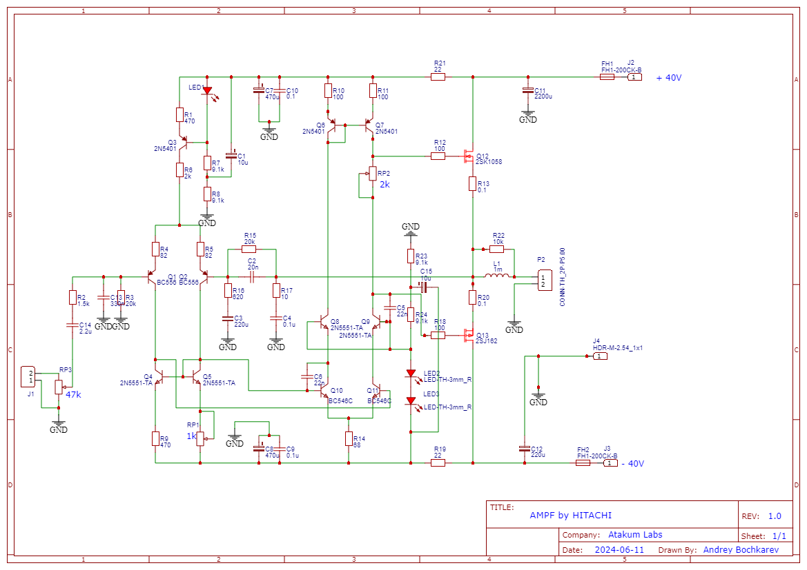 Stary schemat wzmacniacza HITACHI na współczesnych elementach ...