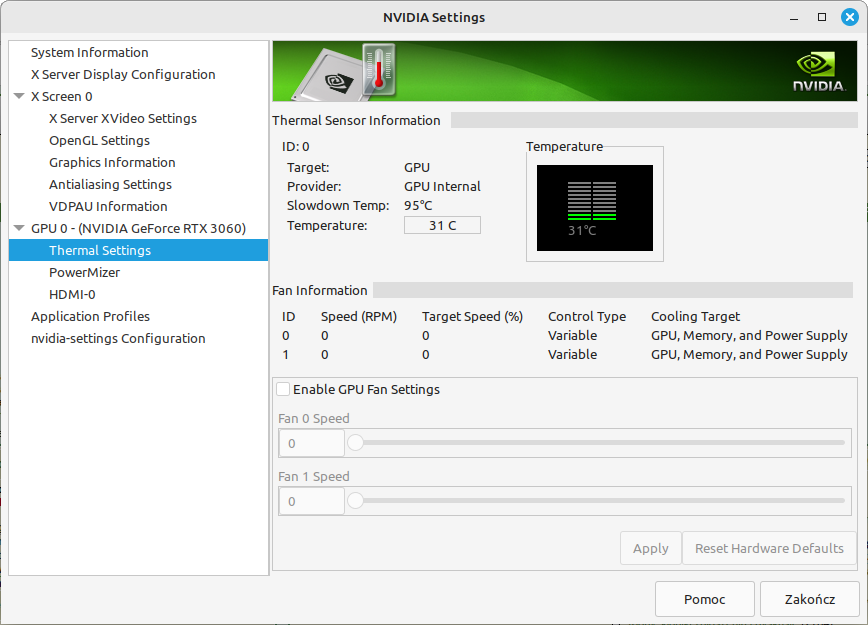 NVidia settings - jak włączyć na stałe ustawienia wentylatorów?