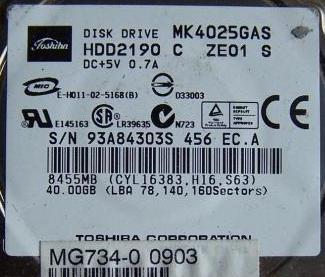 Toshiba MK2004GAL, adapter ATA to CF II 1.8 HDD, PC BIOS