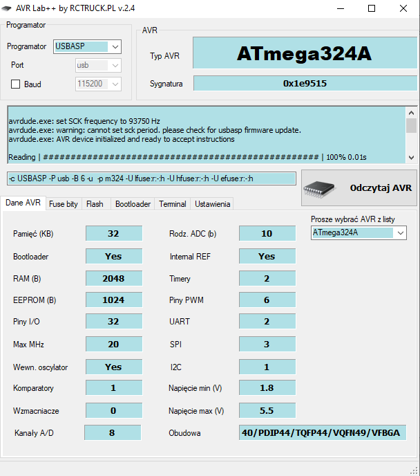 Wgrywanie programu do Atmega 324A-PU przez Arduino IDE