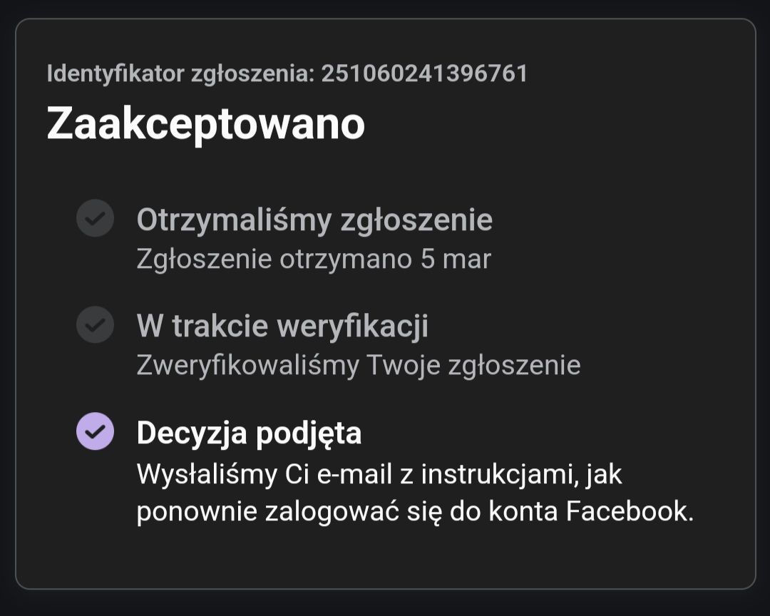 Czas oczekiwania na maila od Facebooka z instrukcjami postępowania