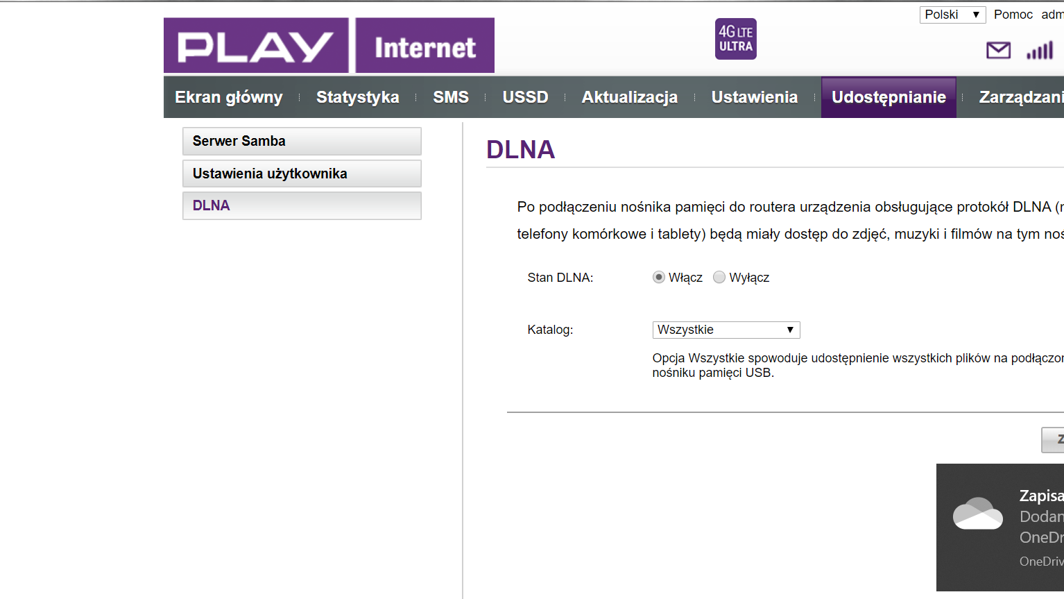 Konfiguracja serwera plików Samba na routerze Huawei B715