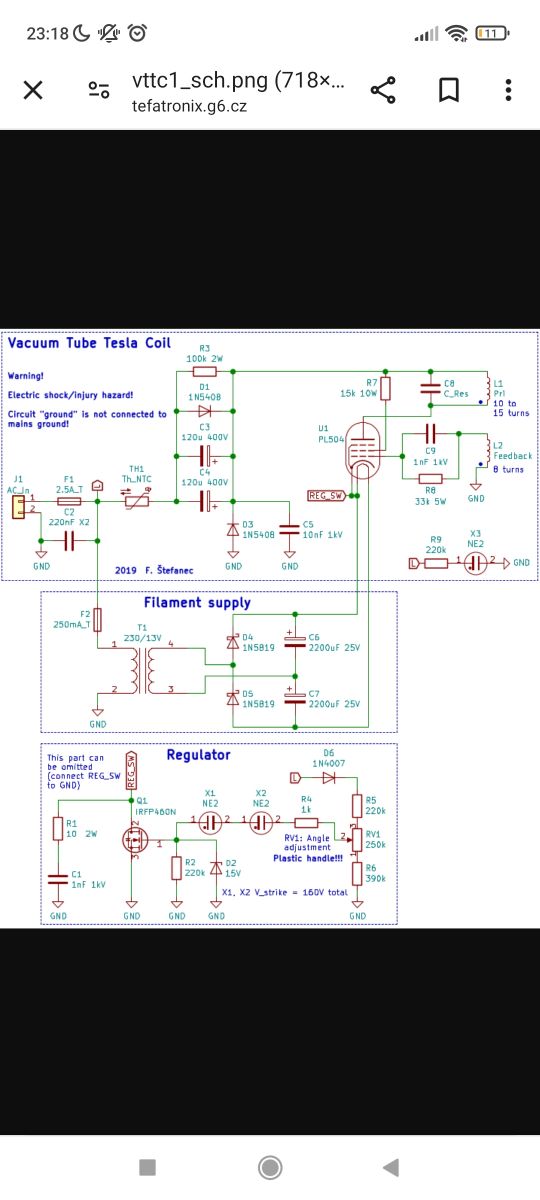 Budowa VTTC na lampie PL504: Grubość drutu do cewek L1, L2, L3 i zasilanie żarnika