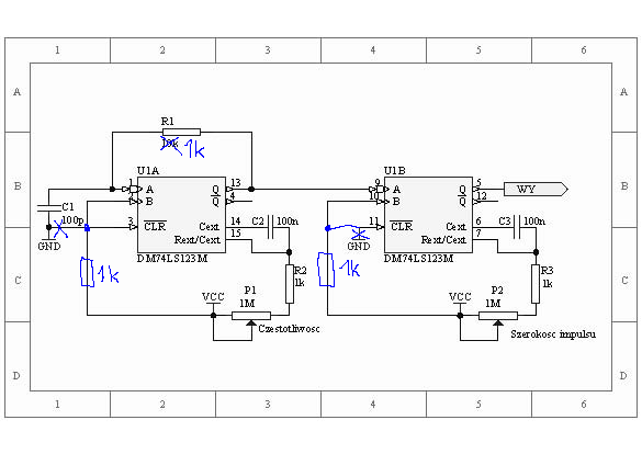 Generator na 74123 - wątek zawiera błędny schemat - elektroda.pl