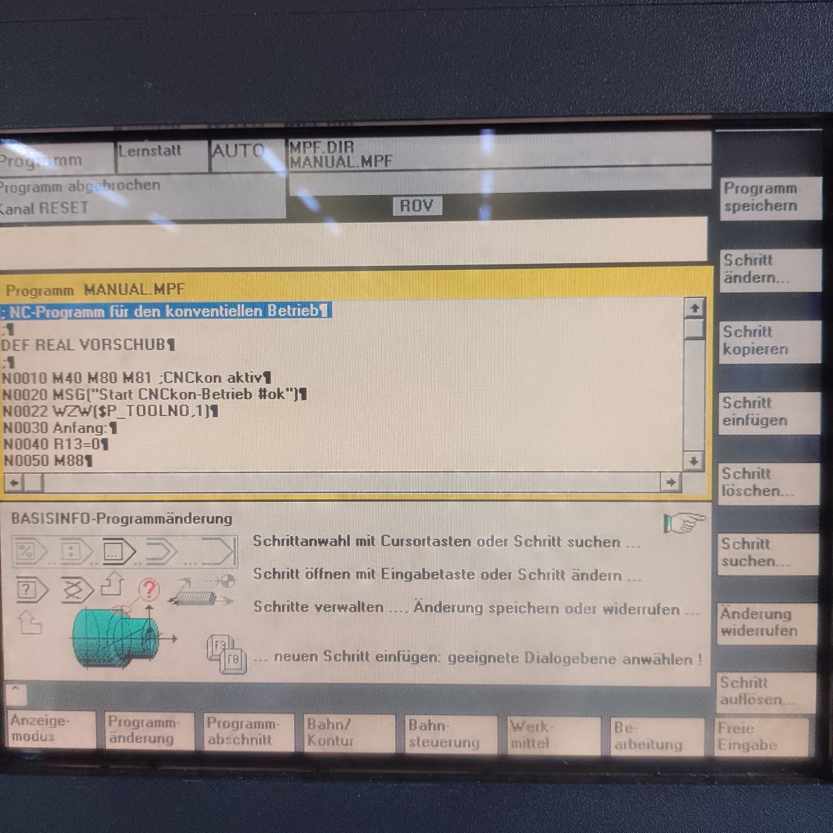 Sinumerik 840D obsluga starszej wersji (1997) w tokarce