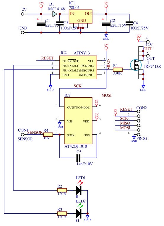 AT42QT1010: Sensor dotykowy nie działa z tanimi zasilaczami impulsowymi 12V