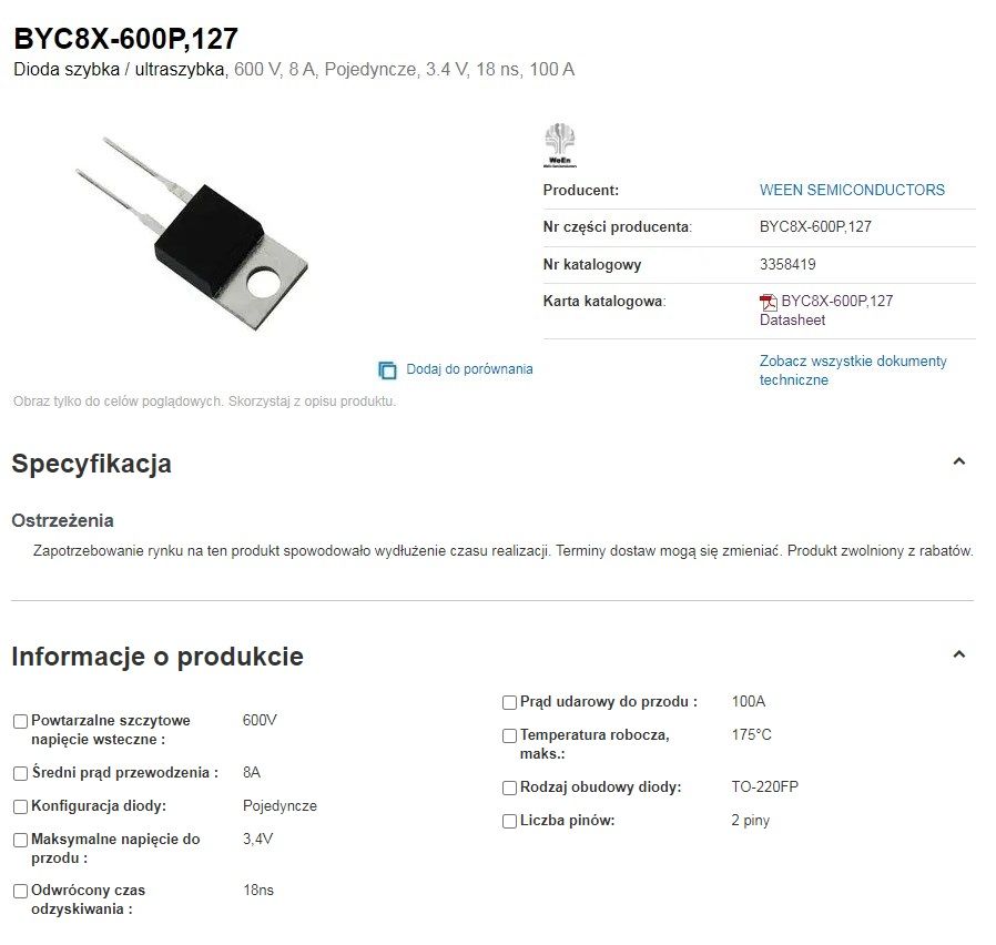Zasilacz DPS 135jp - odpowiedniki tranzystora i diody w zasilaczu