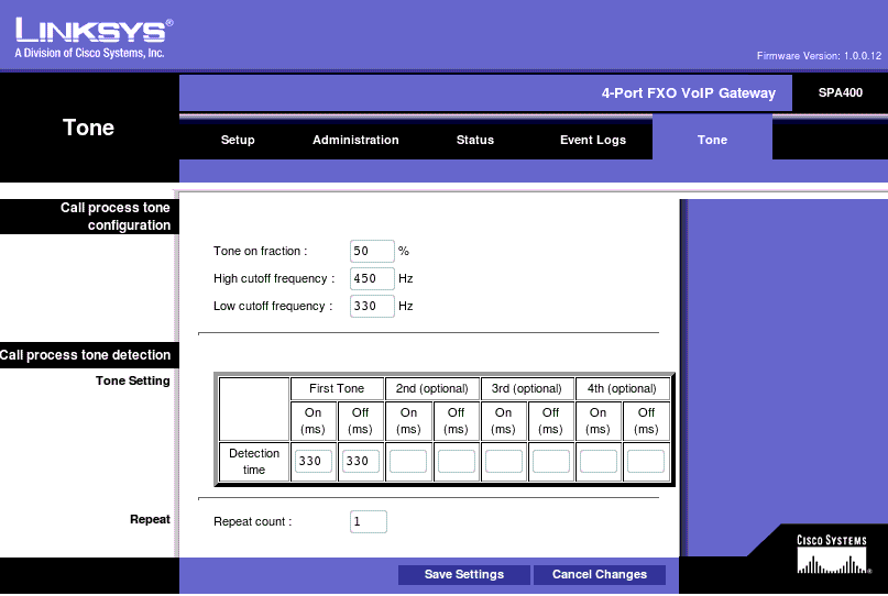Konfiguracja call progress tone dla bramki SPA400 z linią miejską