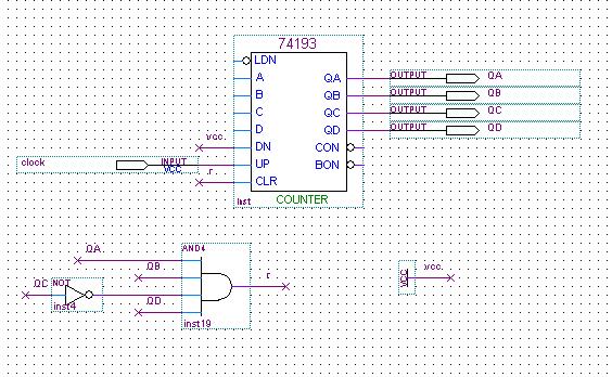 Jak ustawić wartość początkową licznika 74193 od 5 do 10 w Quartusie?