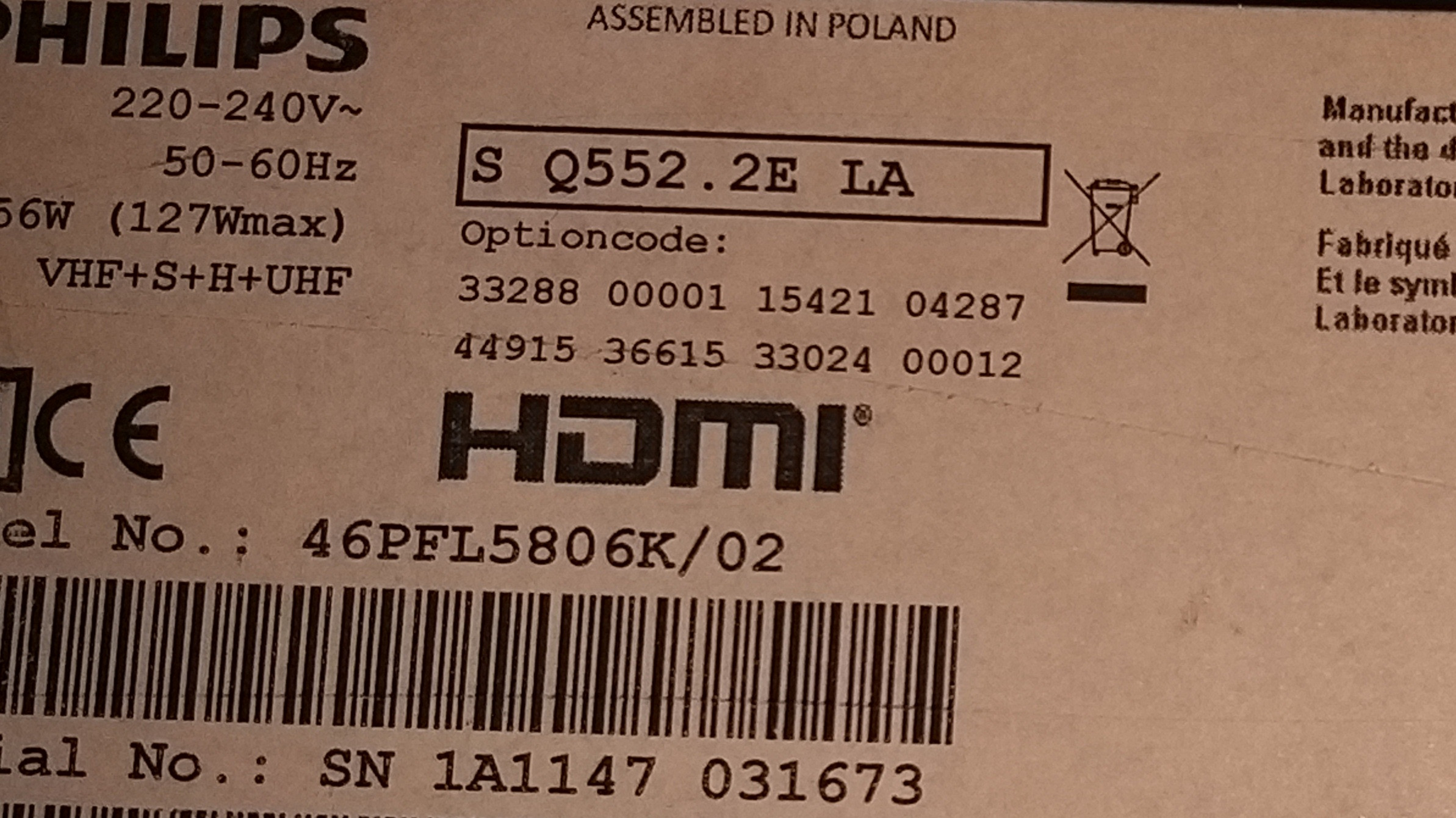 Szukam wsadu do TV Philips 46PFL5806K/02, chassis S Q522.2E LA