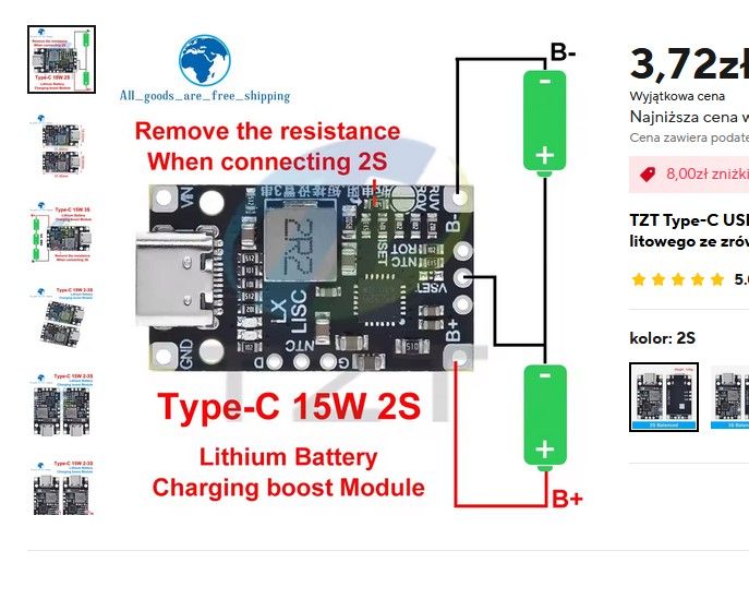 Zasilanie zegarka DIY 2x18650 z LX-LISC-V2 i LM2596 – jedno ogniwo ...