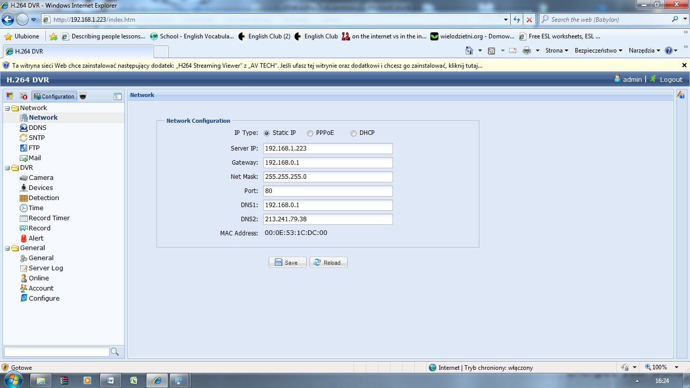 Rejestrator IP 192.168.0.150 widoczny jako 192.168.1.5 – konfiguracja ...