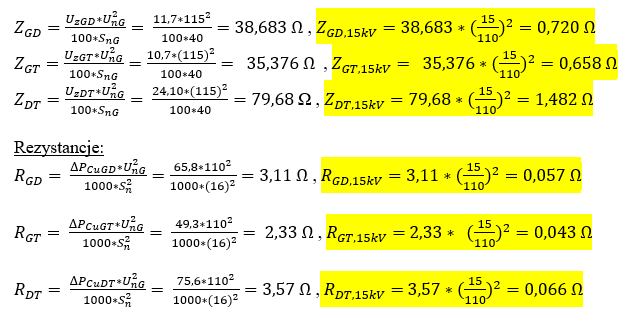 Obliczenie zwarciowe transformatora trójuzwojeniowego