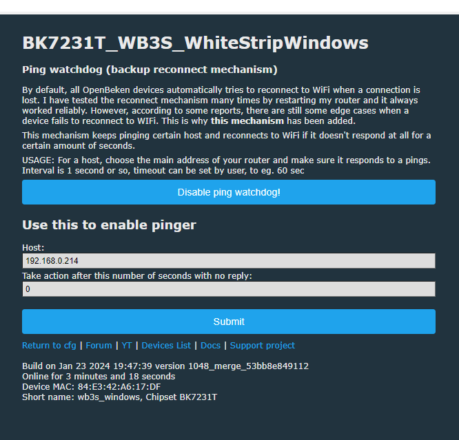 BK7231N Tuya Smart Plug: Ping Watchdog Delayed Start & Detection Issues