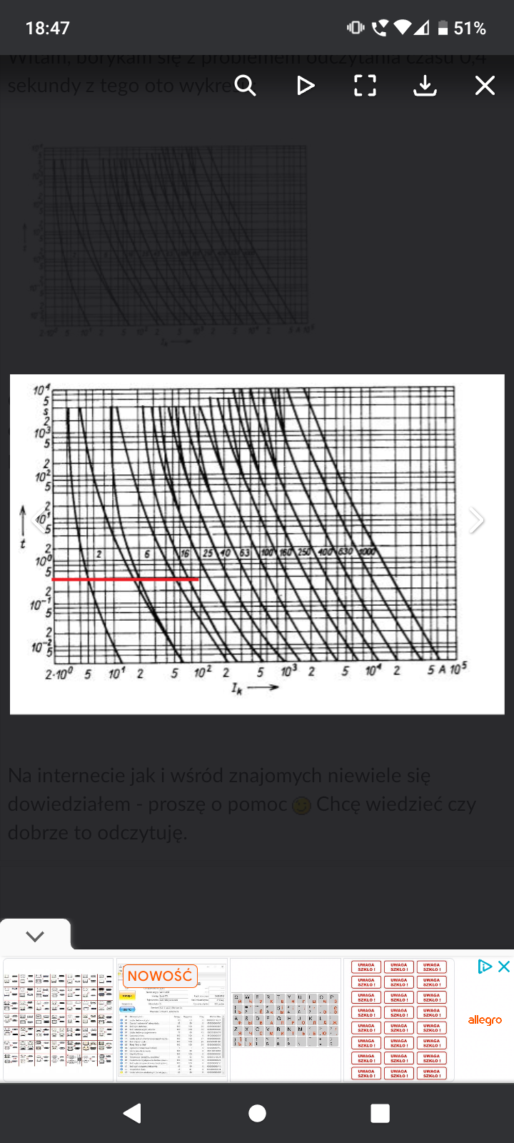 Odczytywanie prądu zadziałania bezpiecznika topikowego gG 16 A z ...