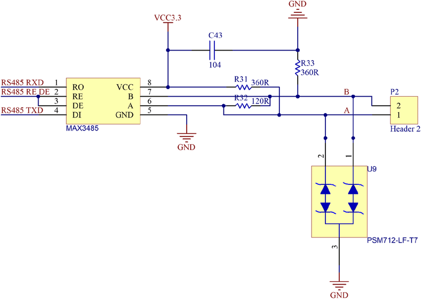 RS485 z wykorzystaniem układu MAX485 - A i B - czy podciągać do zasilania?