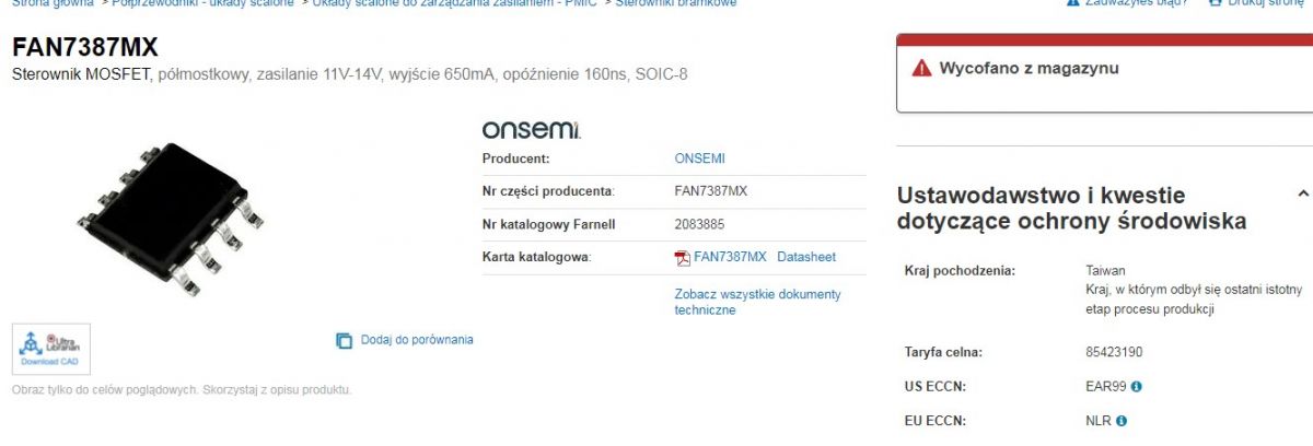 Gdzie kupić układ FAN7387 w Polsce lub dostępne zamienniki?