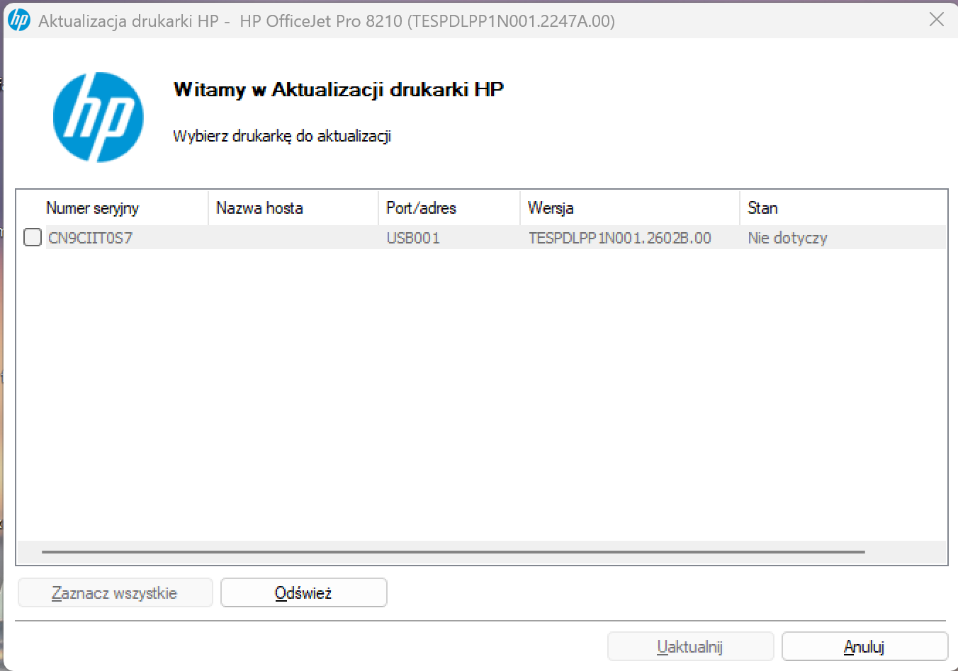 HP OfficeJet 8210 – brak możliwości downgrade firmware, status „nie ...
