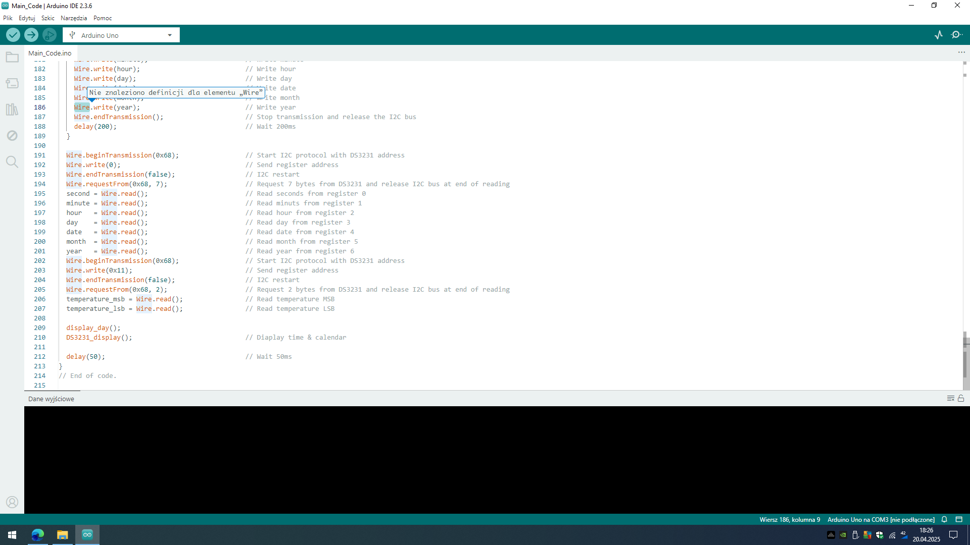 Arduino DS3231 + SSD1306: kod z elportal.pl nie kompiluje się mimo ...