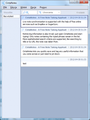 CintaNotes 1.7.1 - darmowy notatnik, prosty edytor tekstów