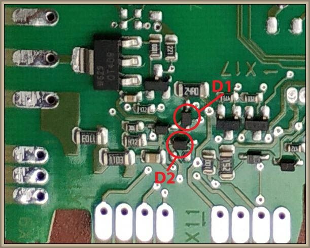 Bosch SPV50E00EU/32 - identyfikacja uszkodzonych elementów na PCB