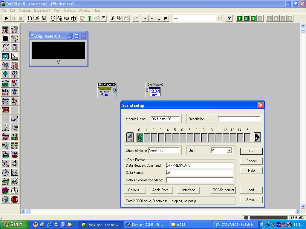 DasyLab obsługa rs232 + cyfrowy przetwornik ciśnienia