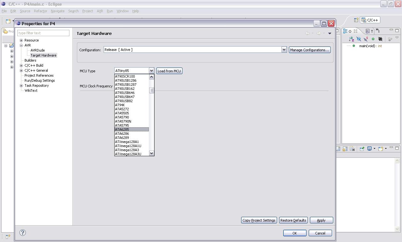 Eclipse, najnowszy avr-toolchain, wybranie procesora