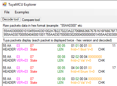 TuyaMCU analyzer - UART packet decoder for Tuya devices - dpID detector