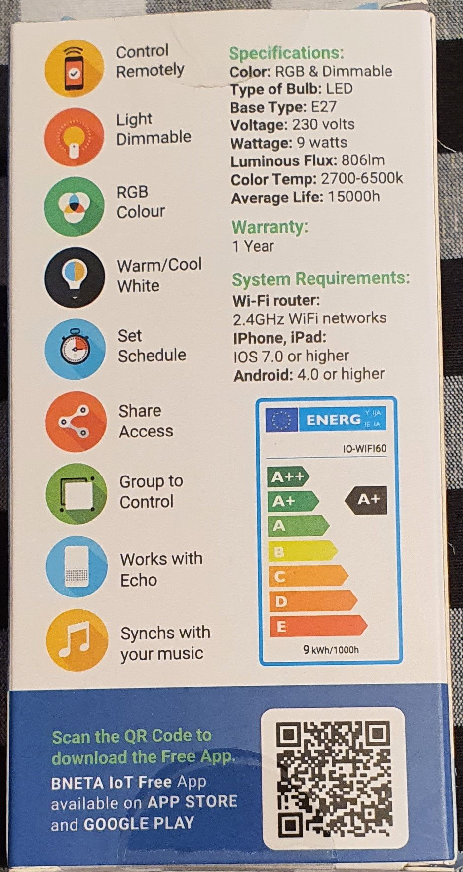 BNETA IoT Smart WIFI LED Bulb E27 - RGB+2700-6500K bulbs (BK7231N/CB2L ...
