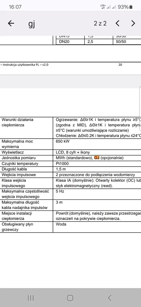 Jak zmienić jednostkę z GJ na MWh w ciepłomierzu Hydrocal M3?
