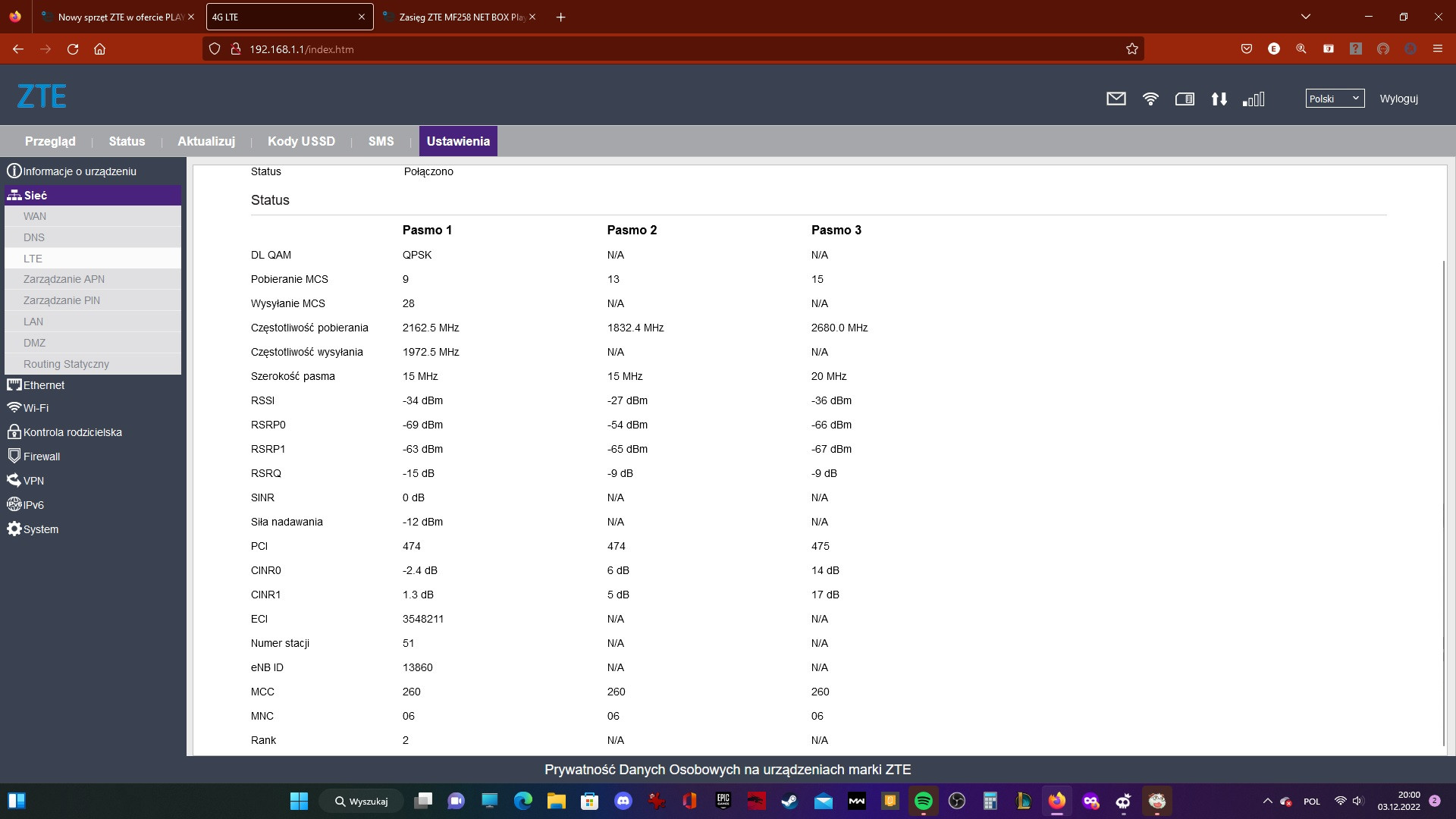 Dlaczego zasięg bezpośrednio przy maszcie jest niestabilny? ZTE MF258, NET BOX.