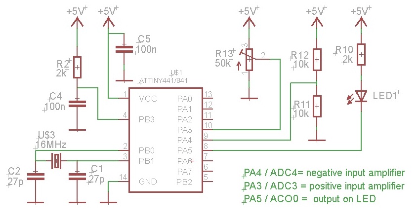 ATTINY841 - jak wzmocnić sygnał i użyć komparatora do filtracji sygnałów?