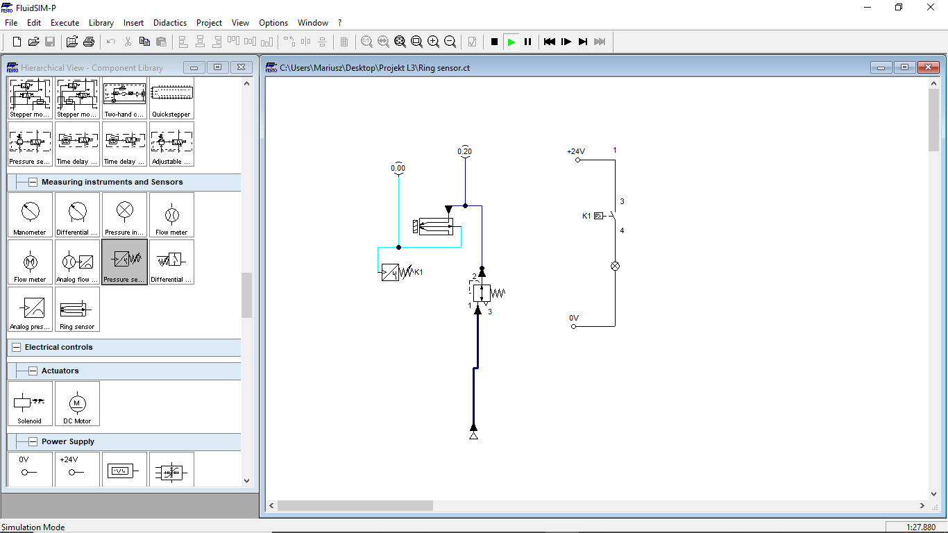 [Rozwiązano] Fluidsim - Działanie układu z RING SENSOR, dyszą i lampką ...