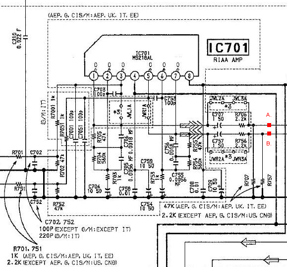 Jak przerobić Sony HCD-H550 z PHONO na AUX? Odpięcie zasilania IC 701?