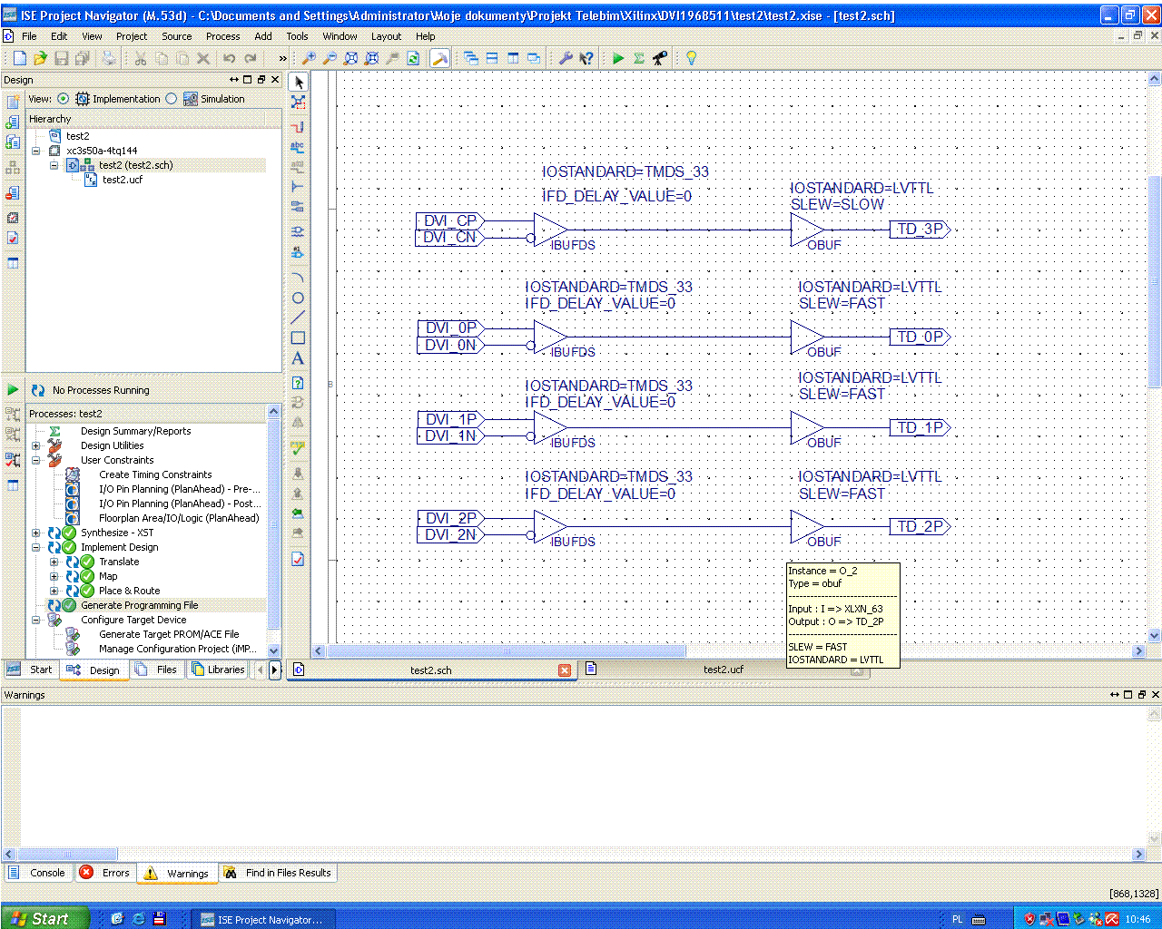 Spartan 3A brak poziomów. Standard LVTTL, LVCMOS33.