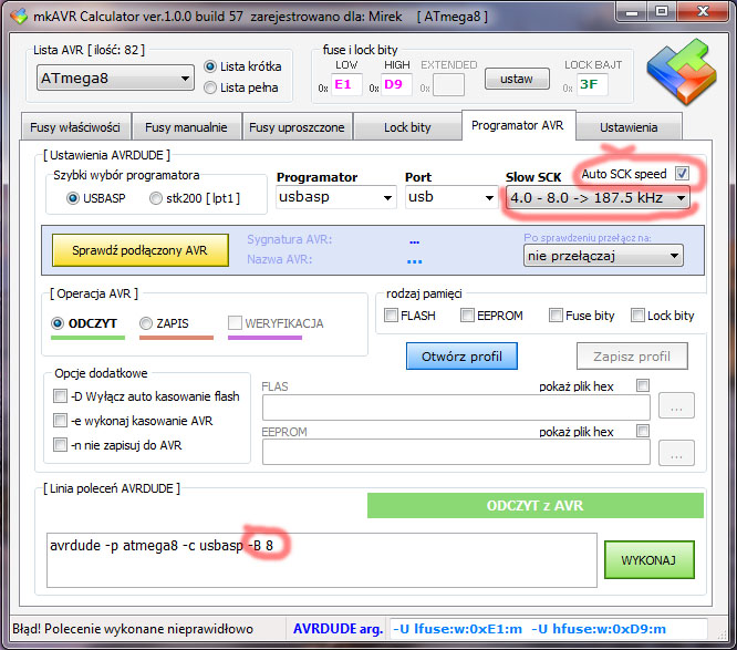 AVR fuse Calculator i programator graficzny z avrdude - 14