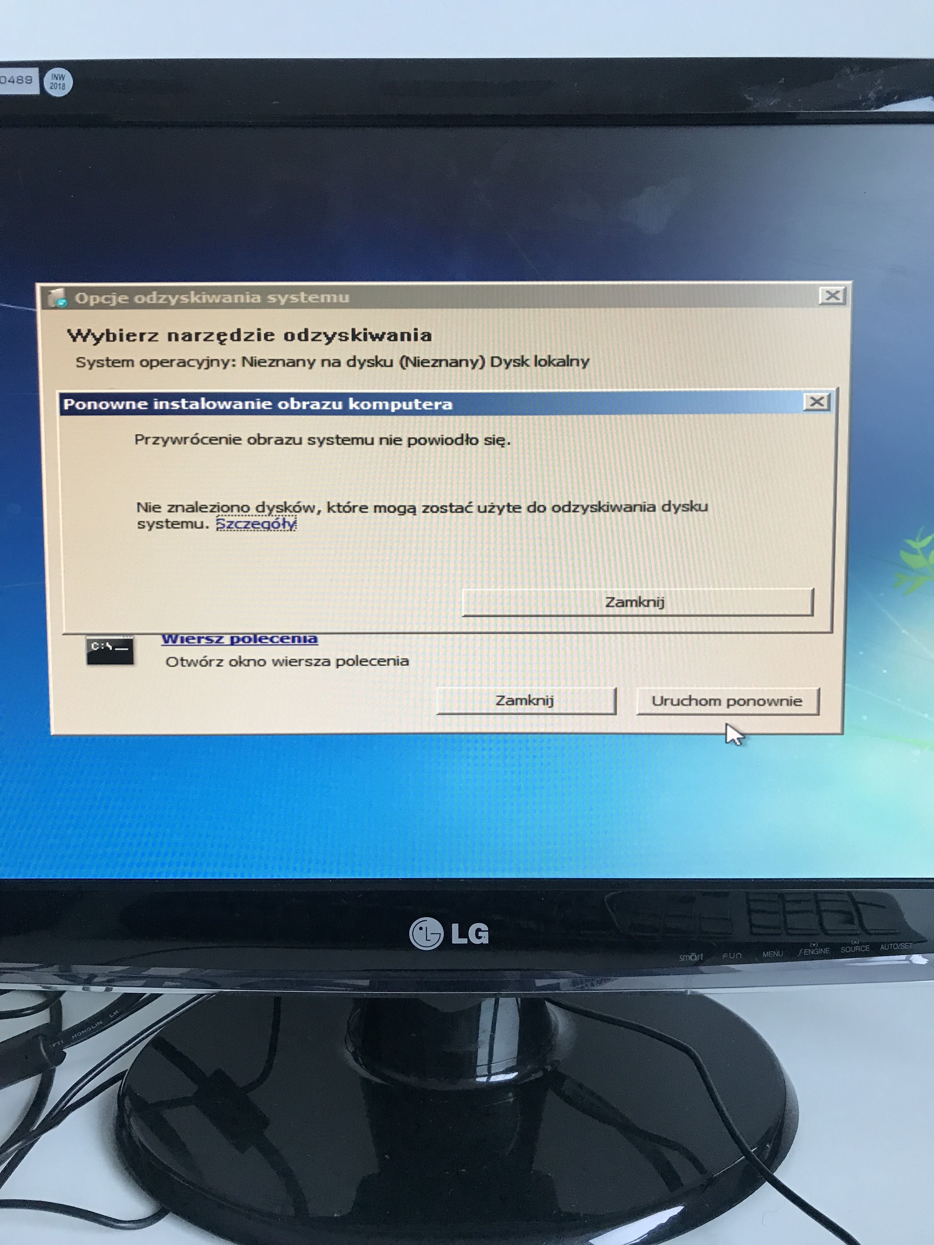Zamiana dysku na SSD - błąd Nie znaleziono dysków przy odzyskiwaniu obrazu