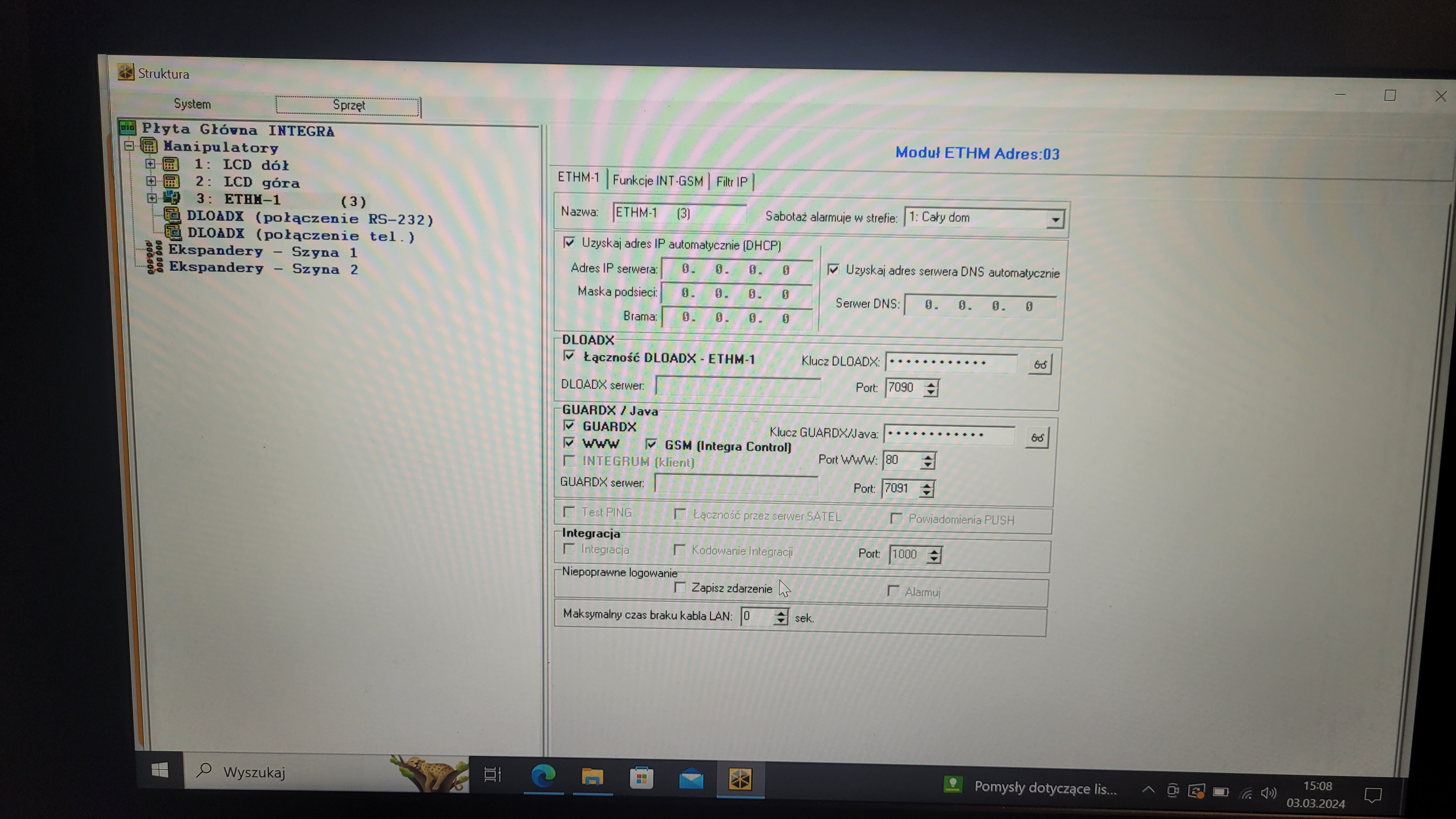 [Rozwiązano] Jak aktywować opcje serwera w SATEL INTEGRA 64 z modułem ETHM-1 PLUS?